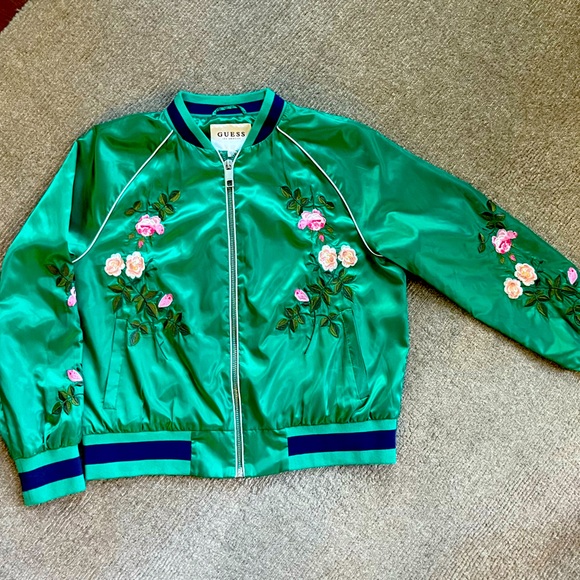 Guess | Jackets & Coats | Guess Womens Kelly Green Bomber Jacket With ...
